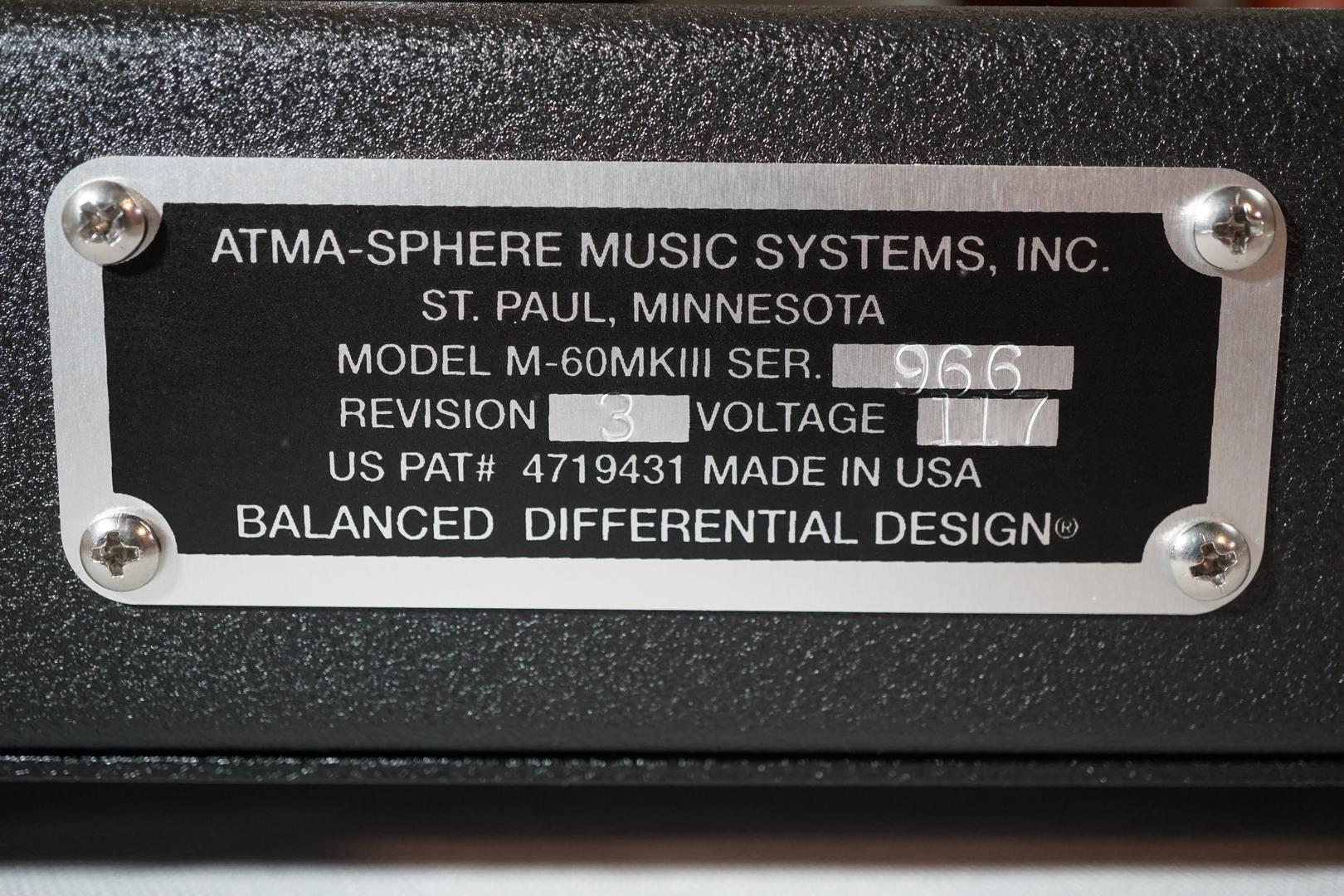 ATMA-SPHERE M-60 MK. 3.3 OTL MONOBLOCK AMPLIFIERS - hi-fi+